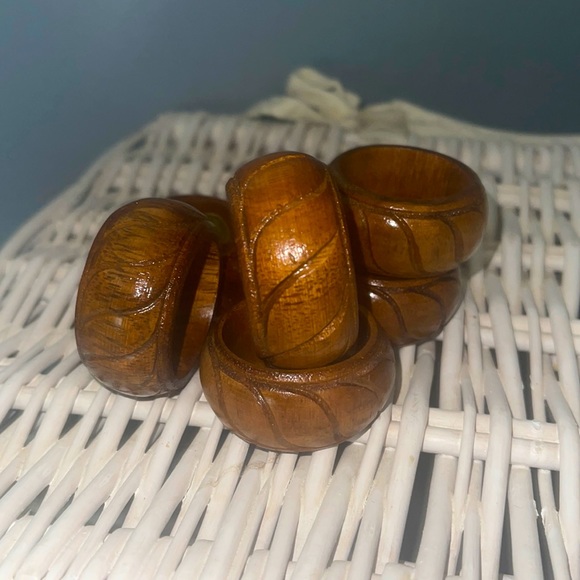 Dining | 6 Vintage Hand Carved Wooden Napkin Rings Teak Wood | Poshmark